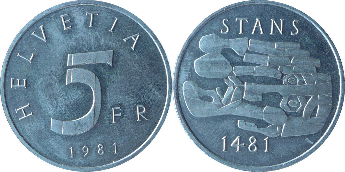 Schweiz 5 Franken 1981 500-jähriges Jubiläum Stans-Konvention von 1481 ...