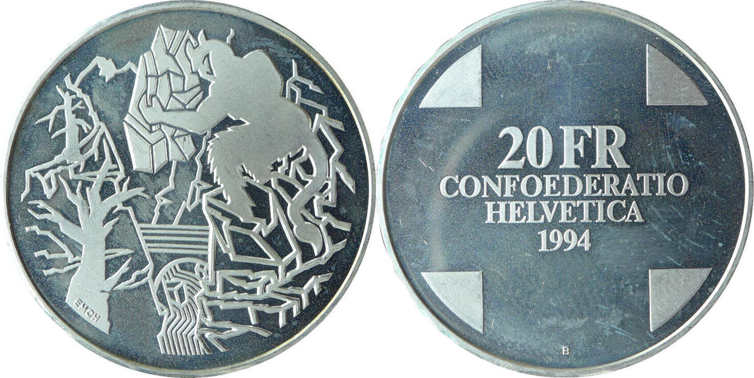 Schweiz 20 Franken 1994 B Teufelsbrücke berieben/angelaufen | MA-Shops