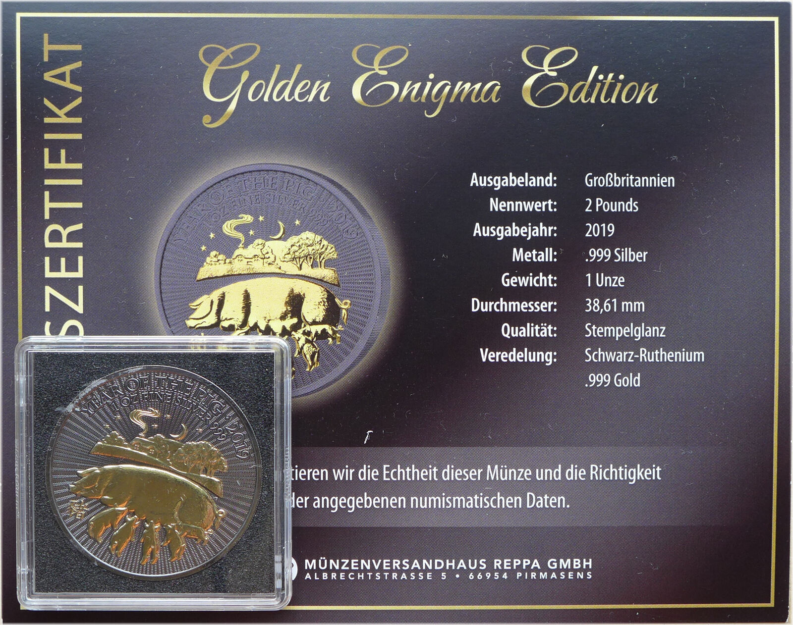 Großbritannien 2 Pounds 2019 Golden Enigma Edition-Year of the pig - 1 ...