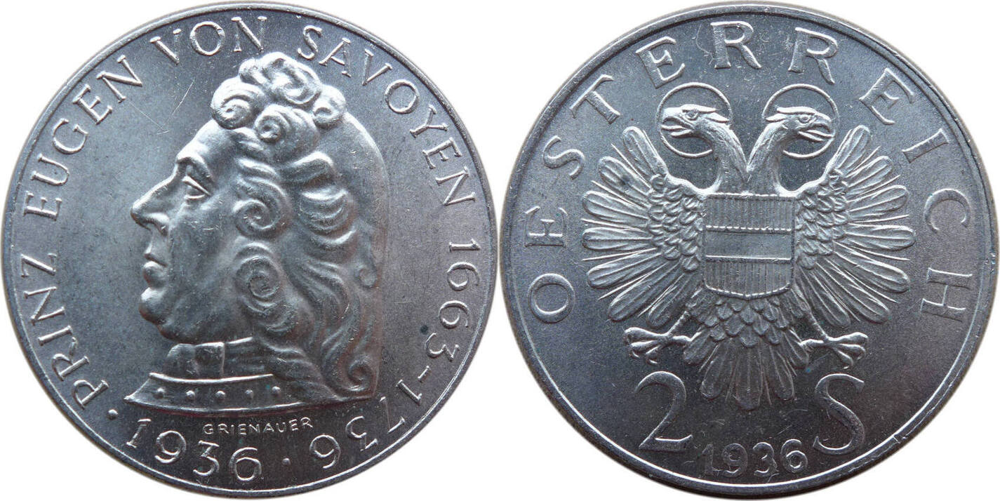 Österreich 2 Schilling 1936 200. Todestag von Prinz Eugen von Savoyen ...