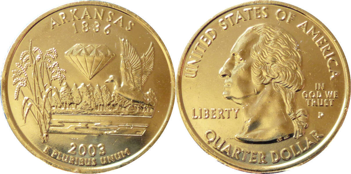 2003 Die offiziellen Quarter-Dollars der USA -Arkansas 1836- unc | MA-Shops