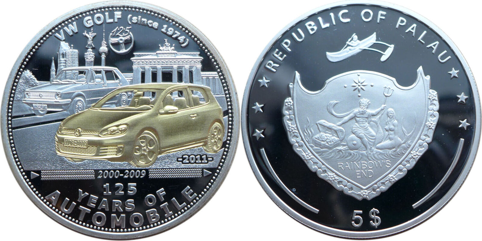 Palau 5 Dollars 2011 125 Jahre Automobil - VW Golf (since 1974) PP | MA ...