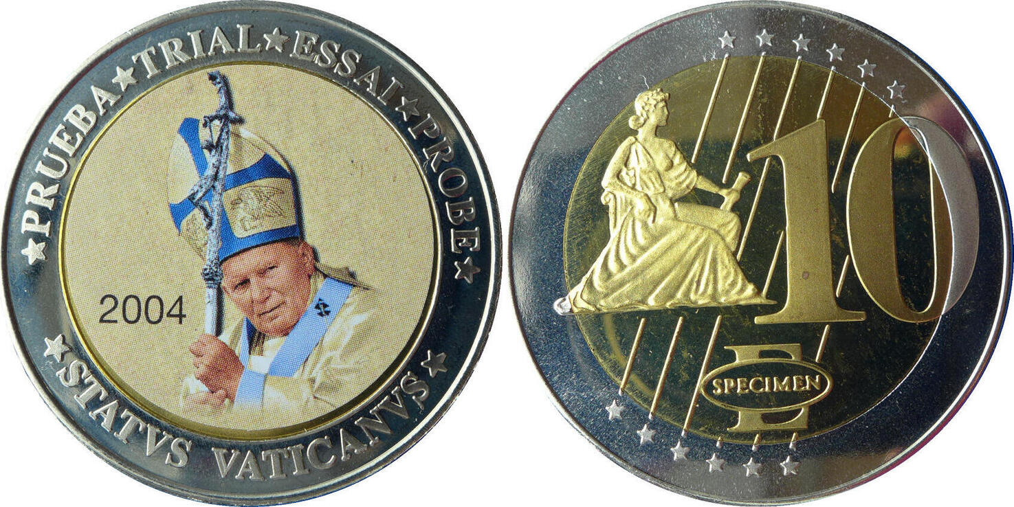Vatikan 10 Euro Probe/Specimen 2004 Papst Johannes Paul II. coloriert stgl, leicht berieben | MA ...