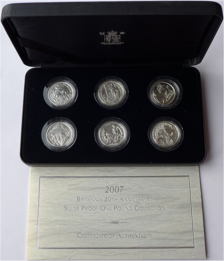 Großbritannien 6 x 1 Pfund 2007 Britannia 20th Anniversary - One Pound ...