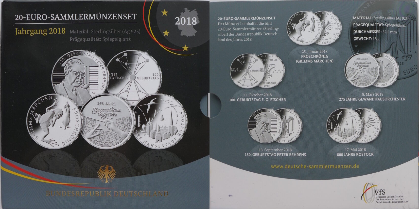 BRD 5 x 20 Euro 2018 ADFGJ 20-Euro-Sammlermünzenset - Jahrgang 2018 ...