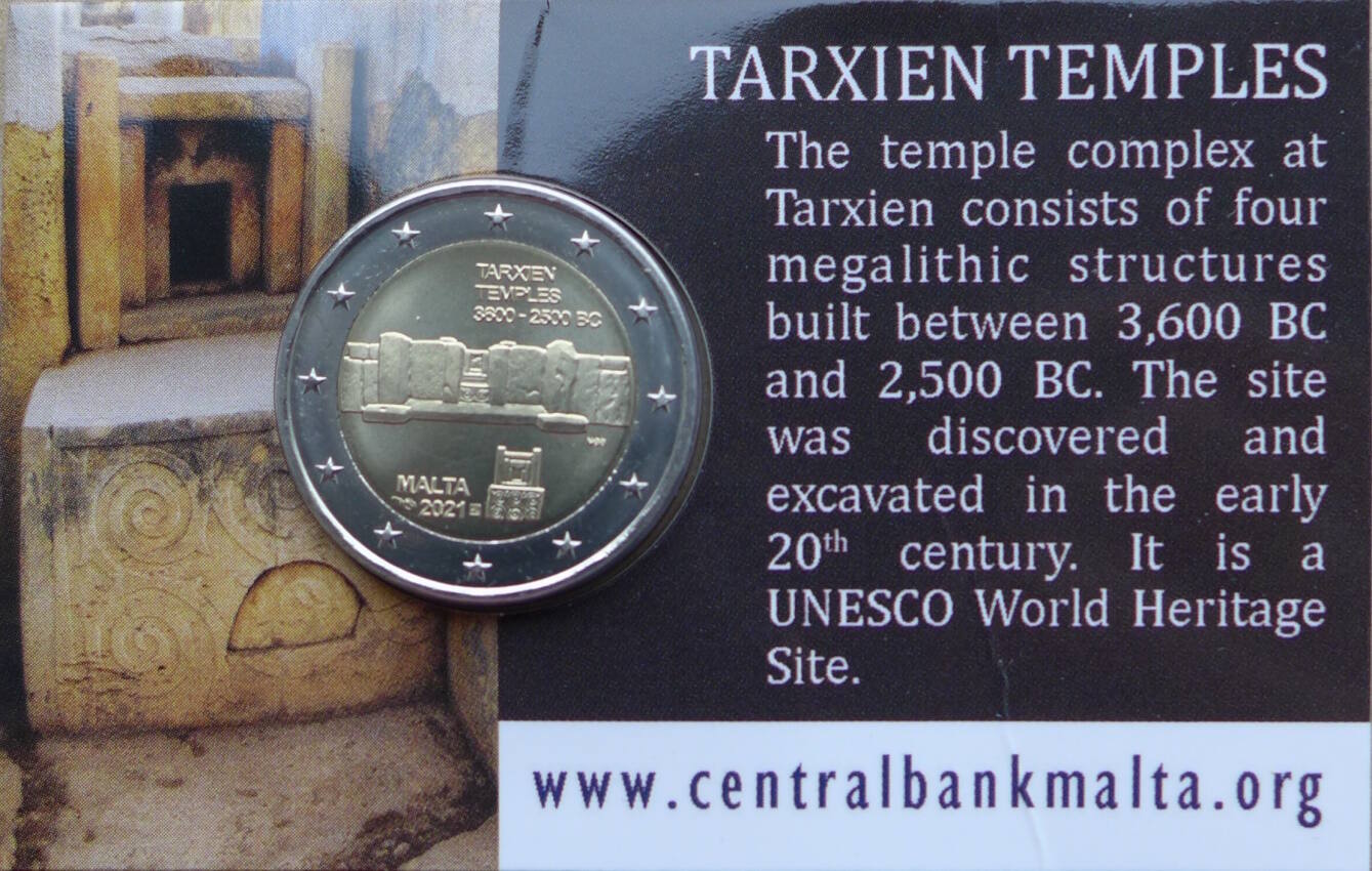 Malta 2 Euro 2021 Tarxien Tempel 3800-2500 BC - in Coincard st | MA-Shops
