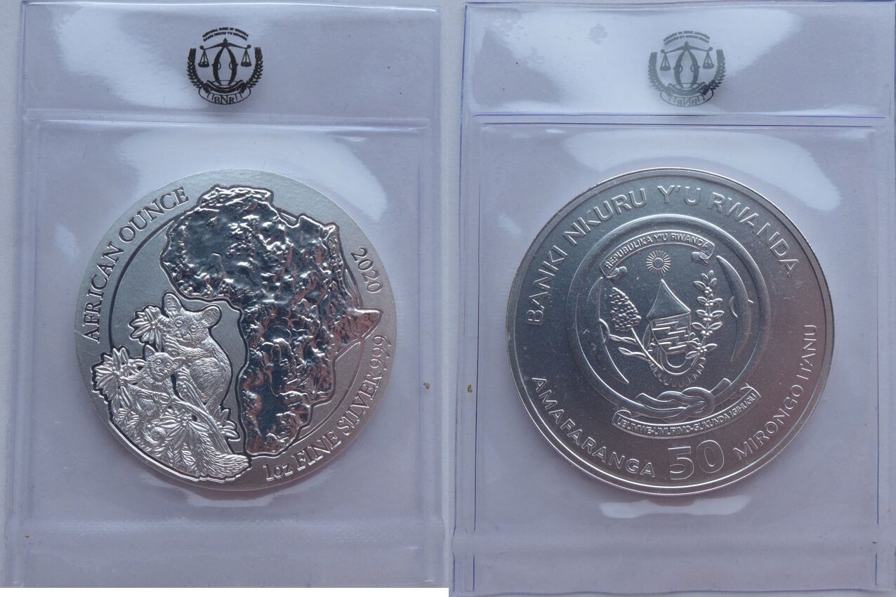 Ruanda 50 Francs - Amafaranga 2020 African Ounce - Galago - 1 Oz Silber ...