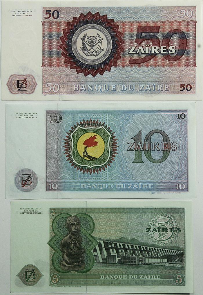 ZAIRE 5, 10, 50 Zaire 1977 Kassenfrisch | MA-Shops