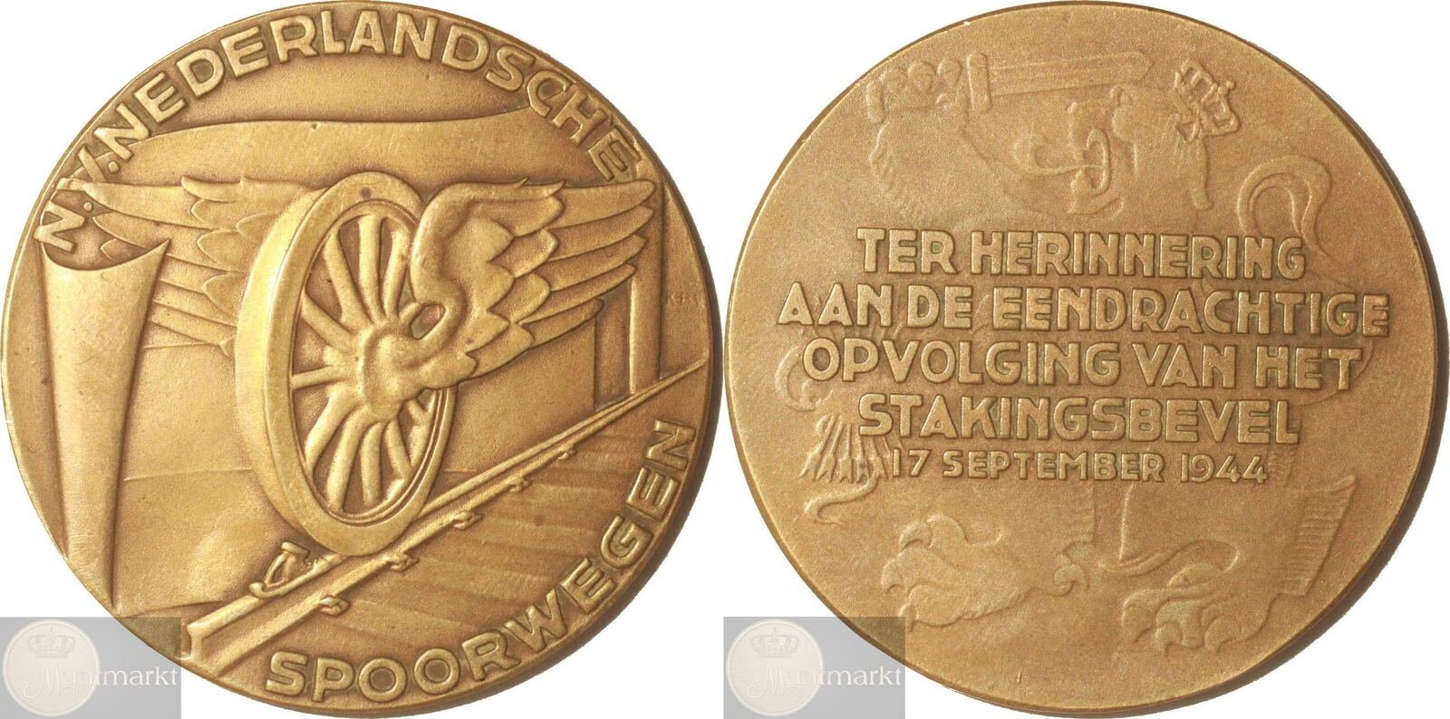 Koninkrijk der Nederlanden Historiepenning 1944 (1945) Spoorwegstaking ...