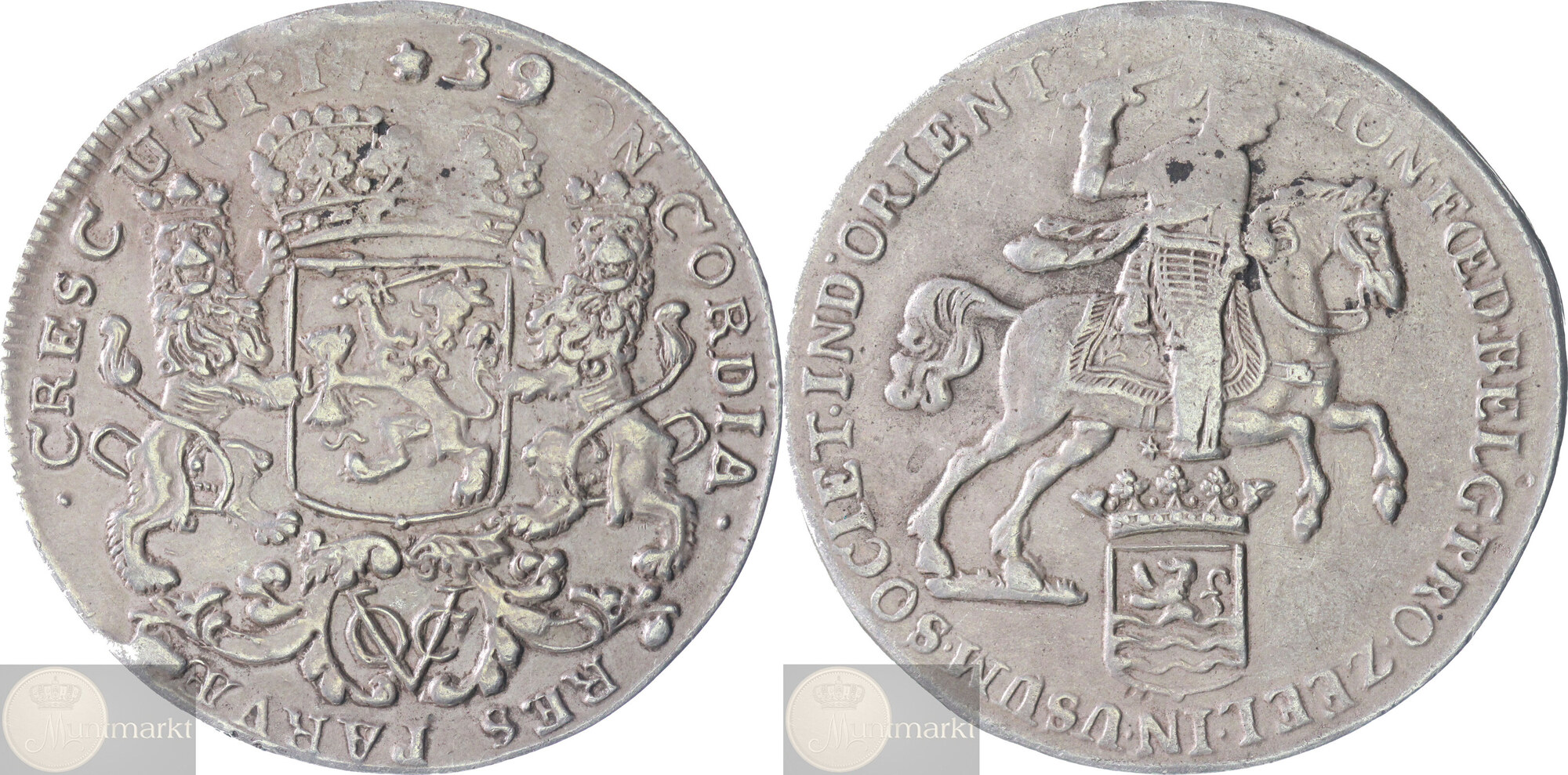 V.O.C. - Zeeland Zilveren rijder of Dukaton 1739 Curieus 17 ★ 39 VF ...