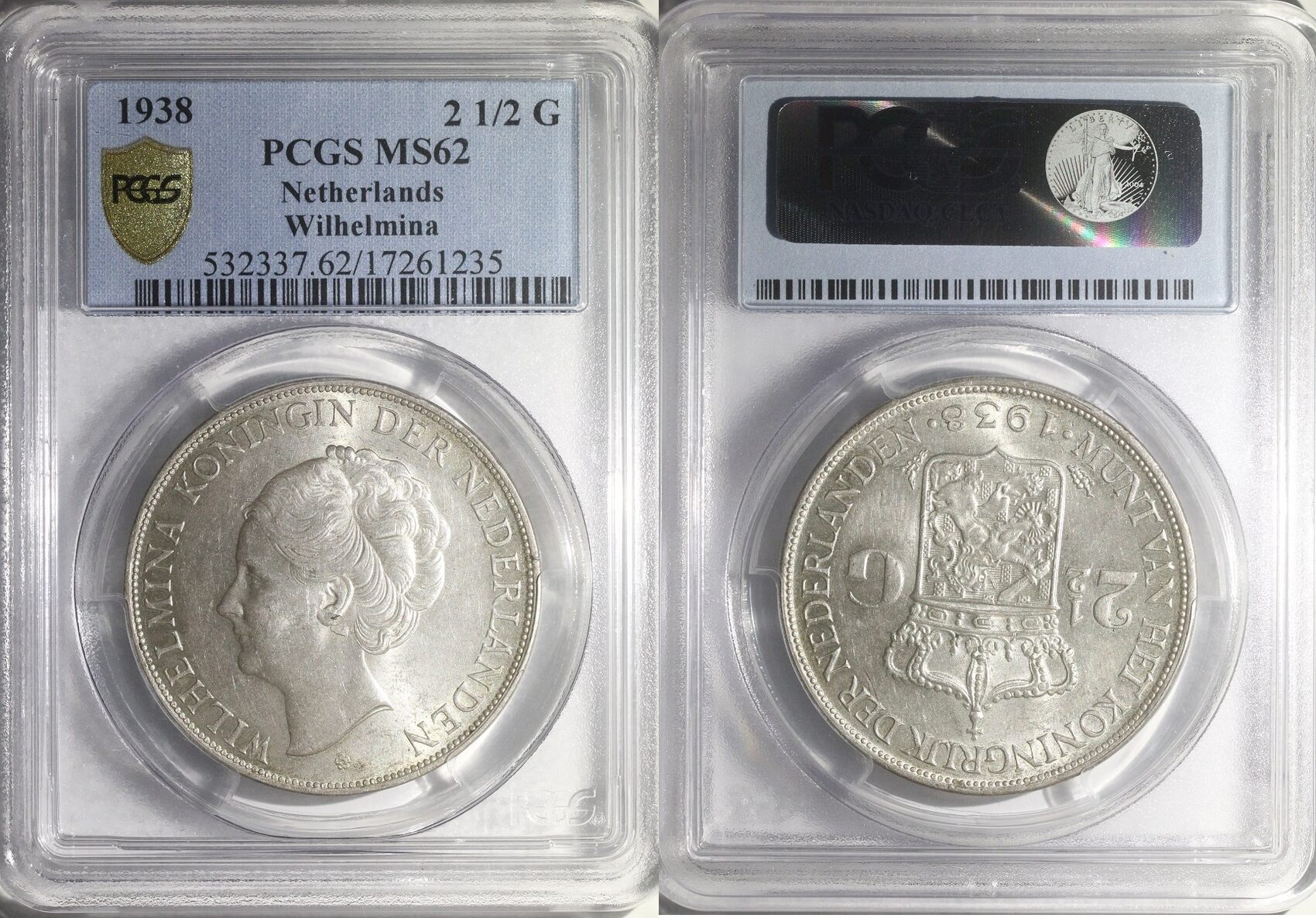 Netherlands 2½ Gulden 1938 Wilhelmina 2 1/2 gulden of rijksdaalder PCGS ...