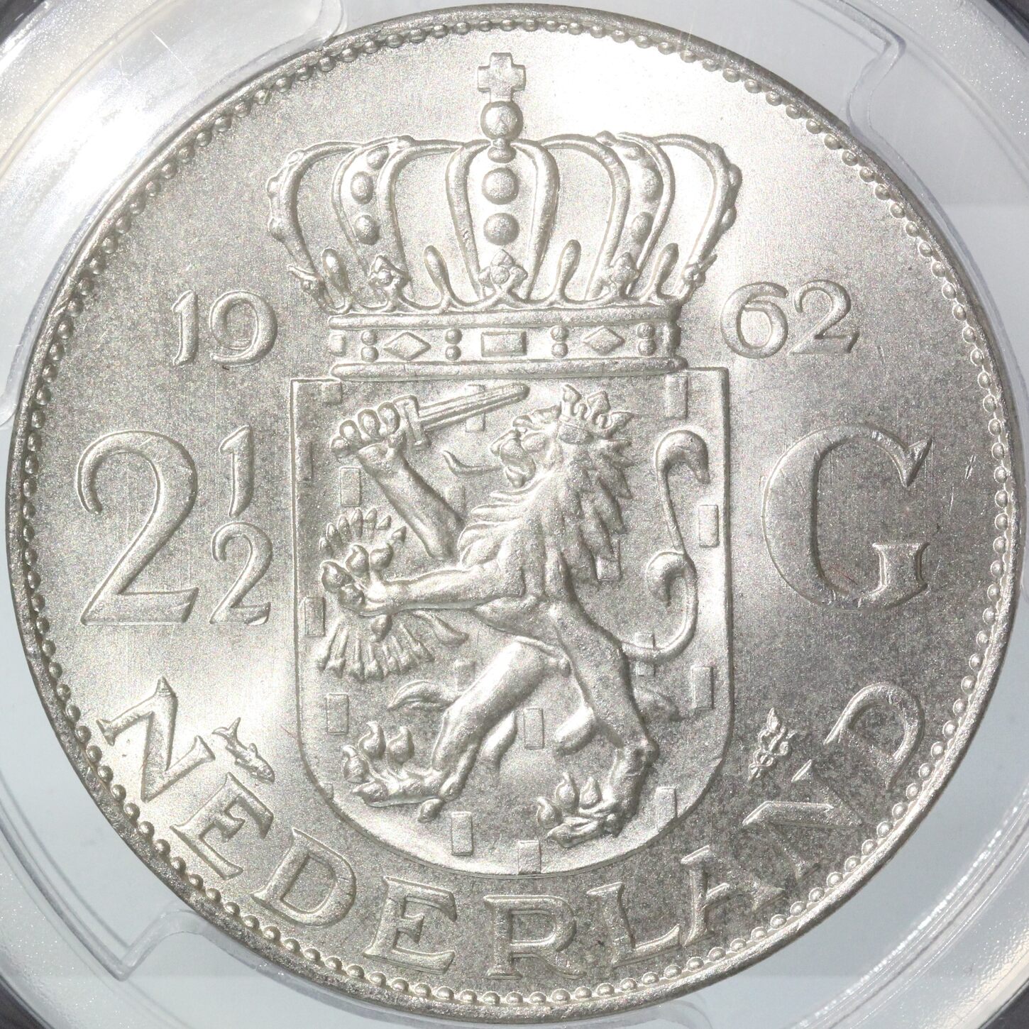 Netherlands 2½ Gulden 1962 Juliana rijksdaalder TOP POP PCGS MintState ...