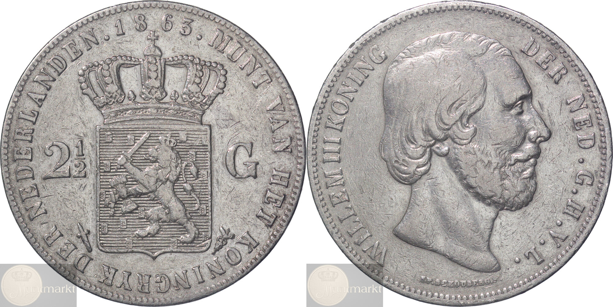 Nederland 2½ Gulden / Rijksdaalder 1863 Willem III RARE keydate VF | MA ...