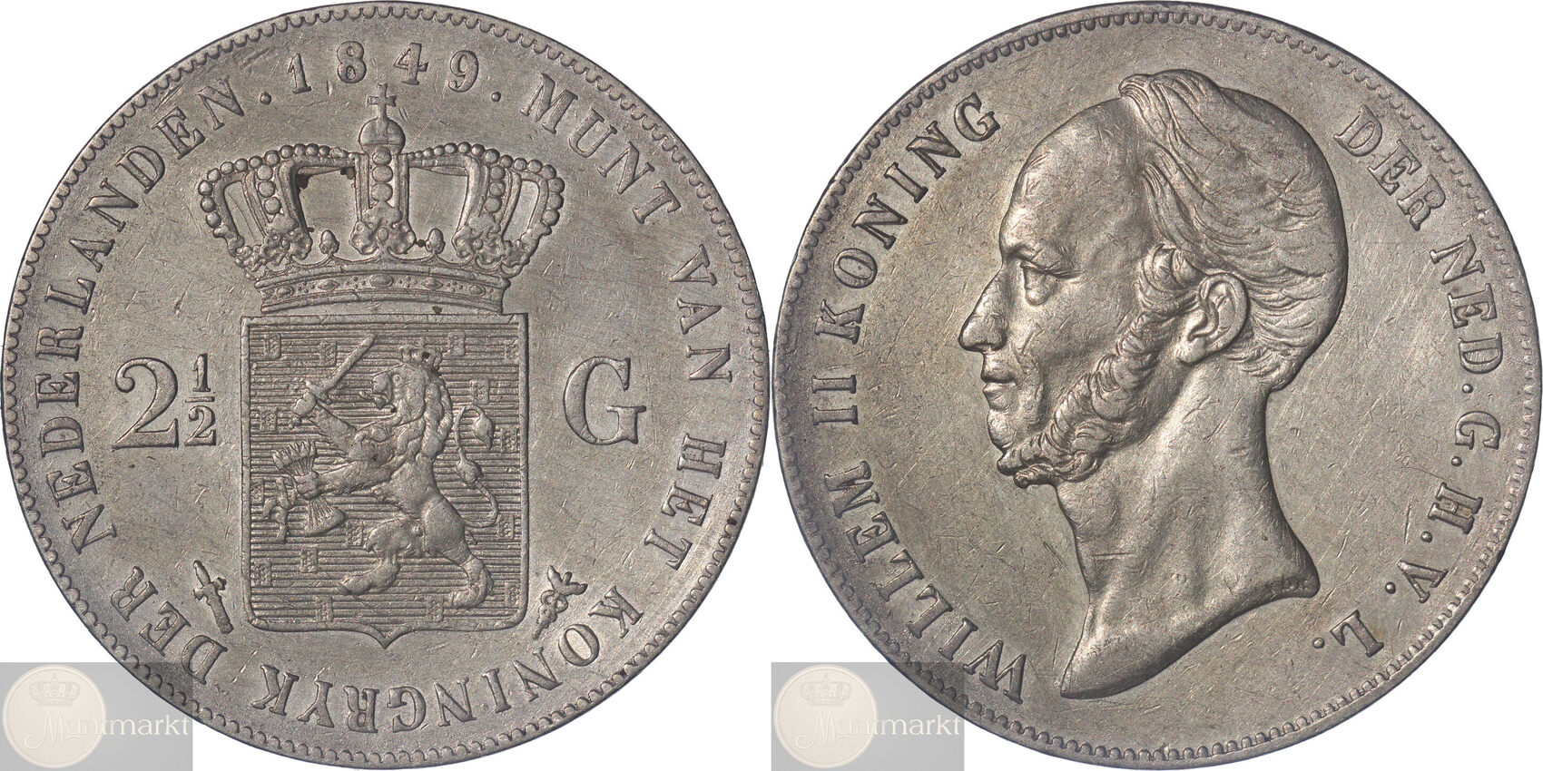 Nederland 2½ Gulden / Rijksdaalder 1849 Willem II XF | MA-Shops