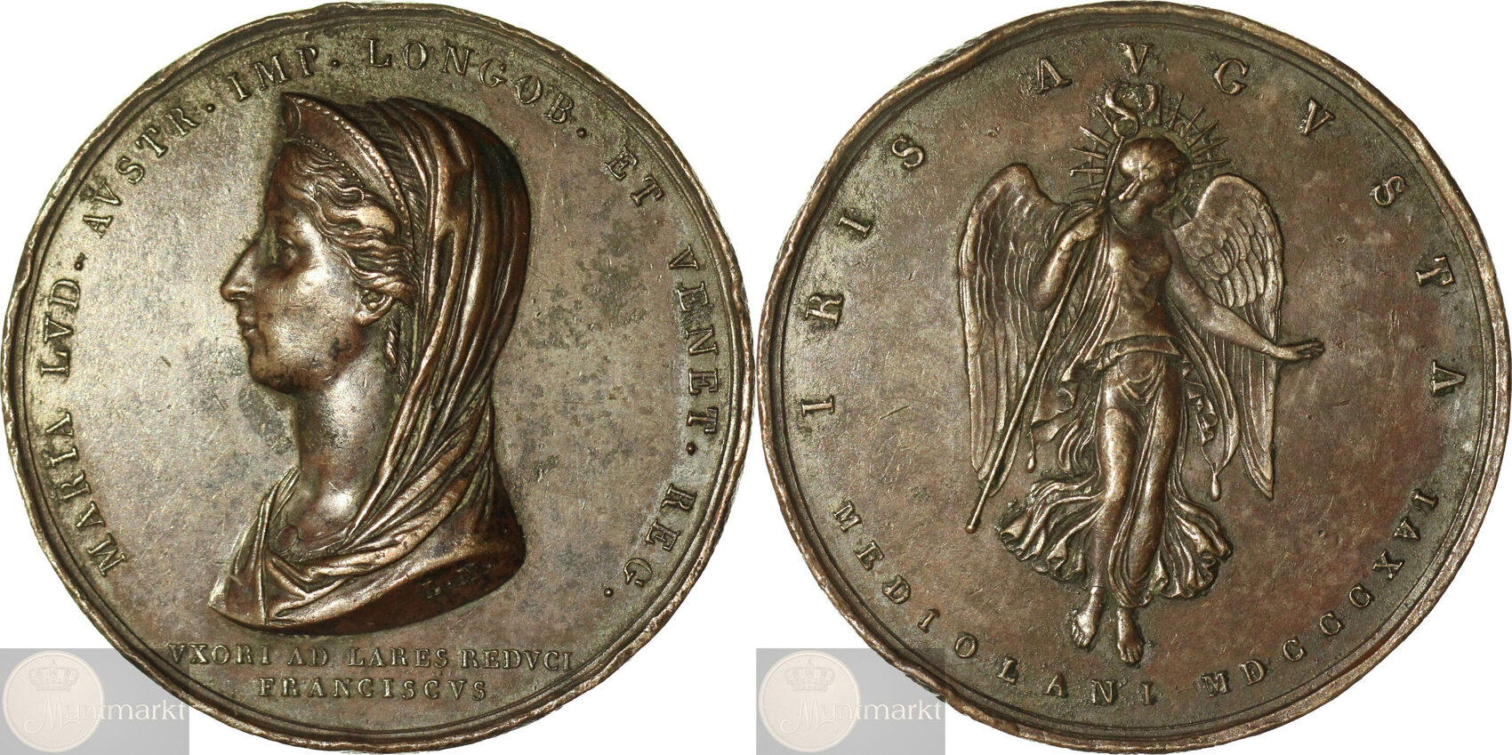 Holy Roman Empire / Milan Historical medal 1816 Death of Maria Ludovica ...