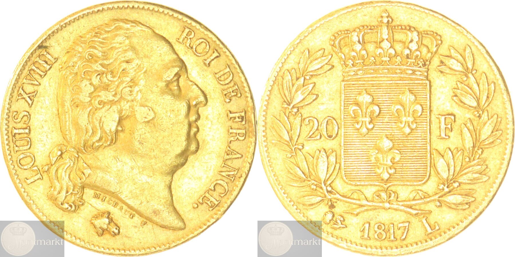 Frankrijk 20 Francs 1817 L Bayonne Louis XVIII XF | MA-Shops