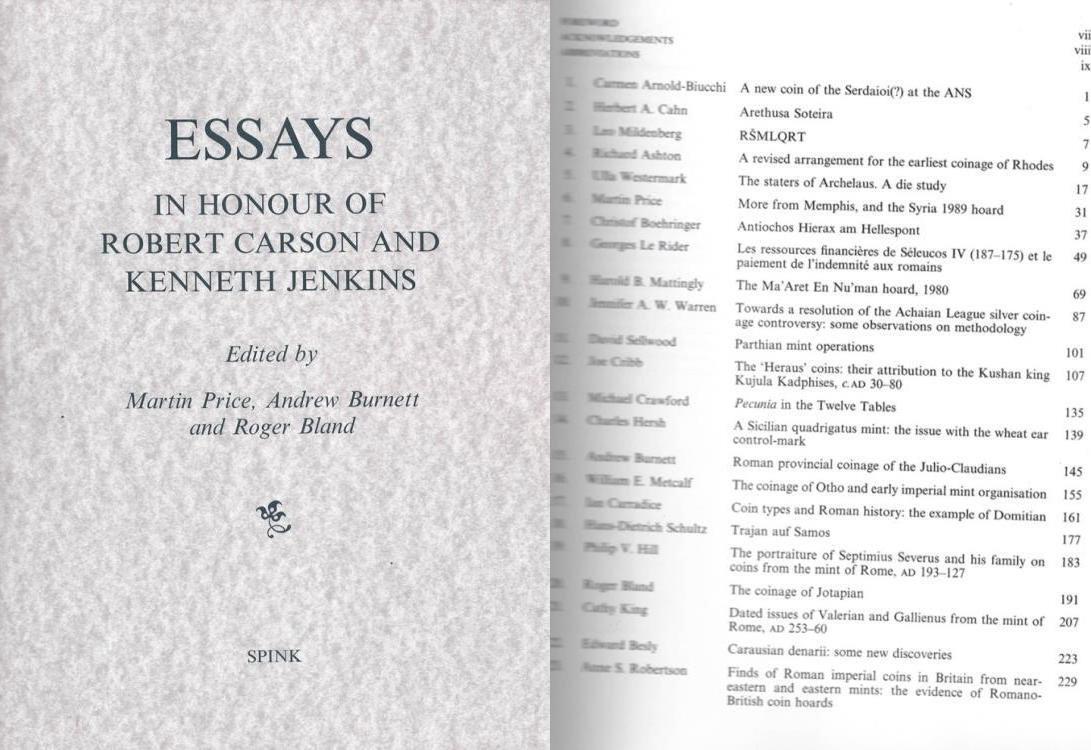 Price, Essays in Honour of Robert Carson and Kenneth Jenkins. | MA-Shops
