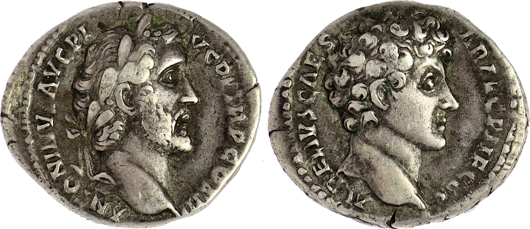 Roman Empire AR Denarius 140 AD Antoninus Pius with Marcus Aurelius ss+ ...
