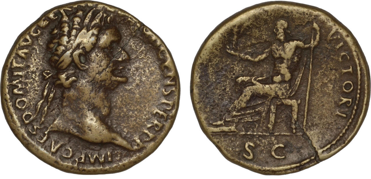 ROMAN EMPIRE Æ Sestertius 95-96 AD Domitianus ss, Stempelbruch | MA-Shops
