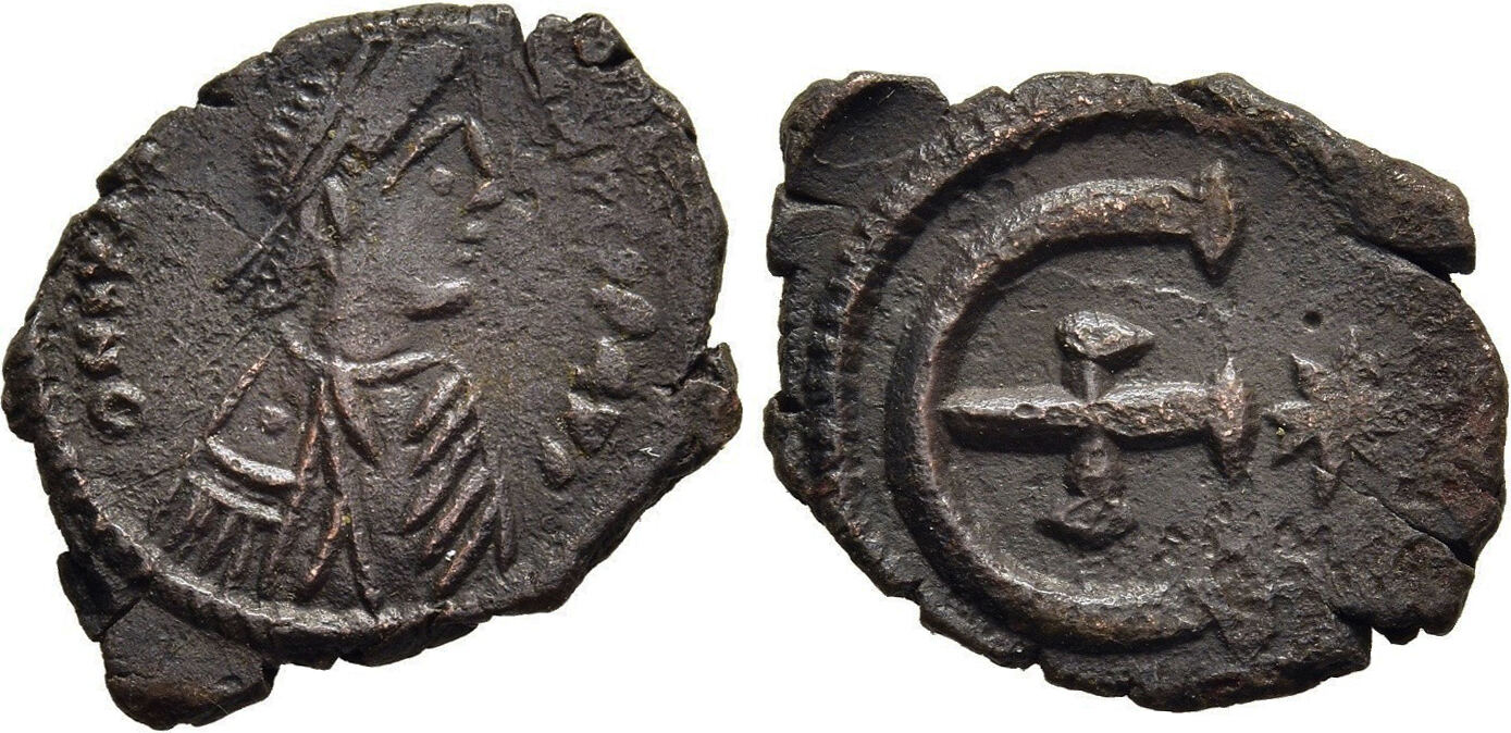 BYZANTINE EMPIRE Æ Pentanummium (5 Nummi) 551-560 AD Justinianus I ss ...