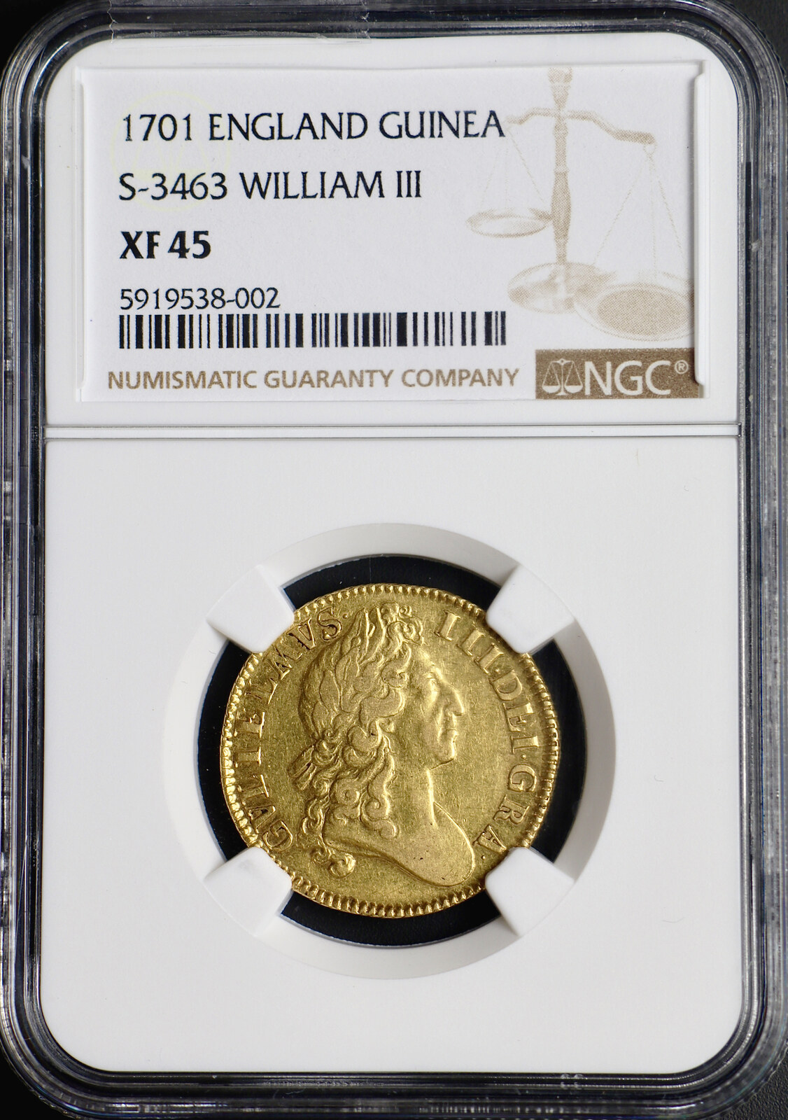 ENGLAND GUINEA 1701 William III NGC XF 45 | MA-Shops