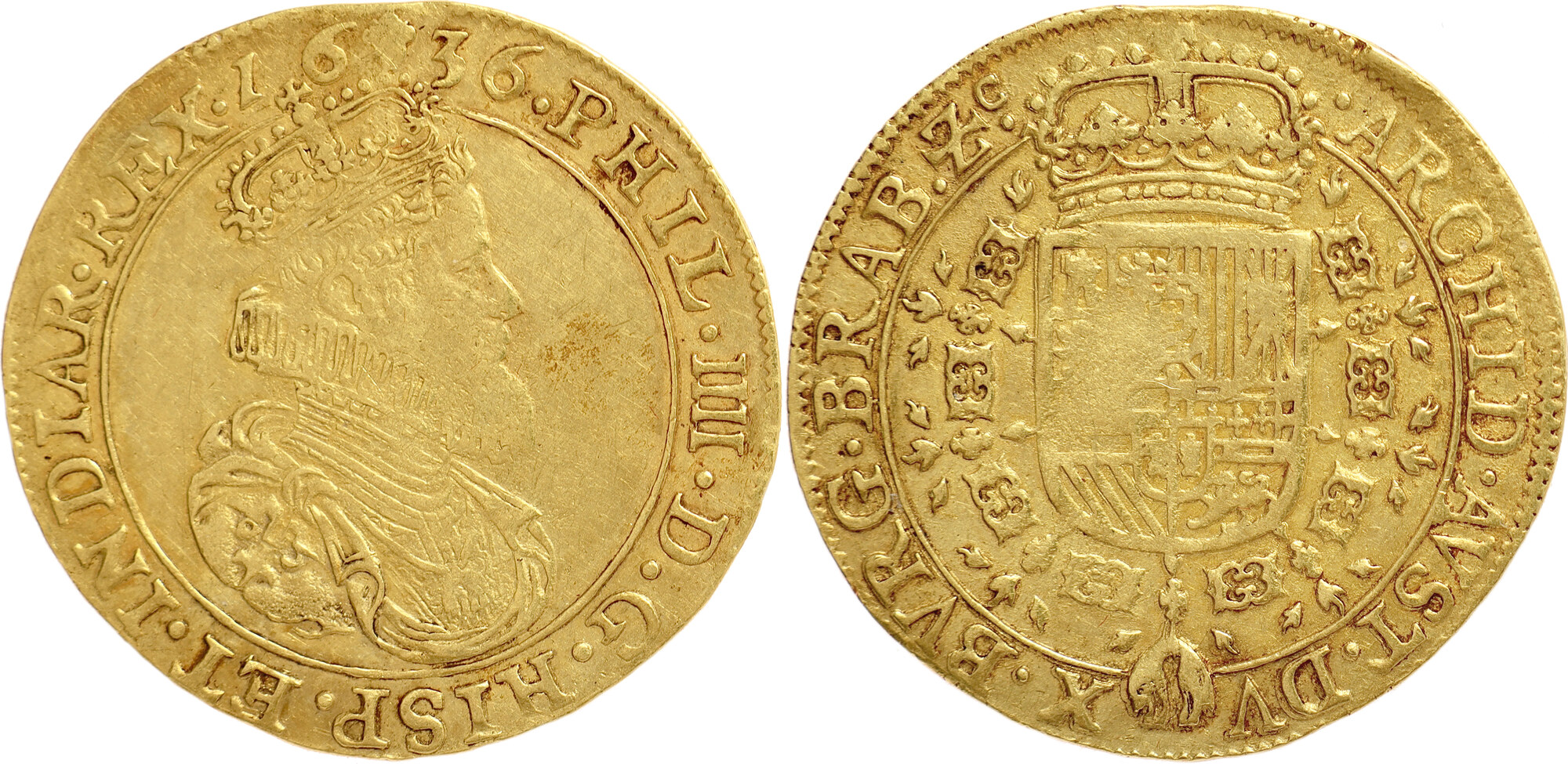 SPANISH NETHERLANDS Double Souverain d'or 1636 Duchy of Brabant ...