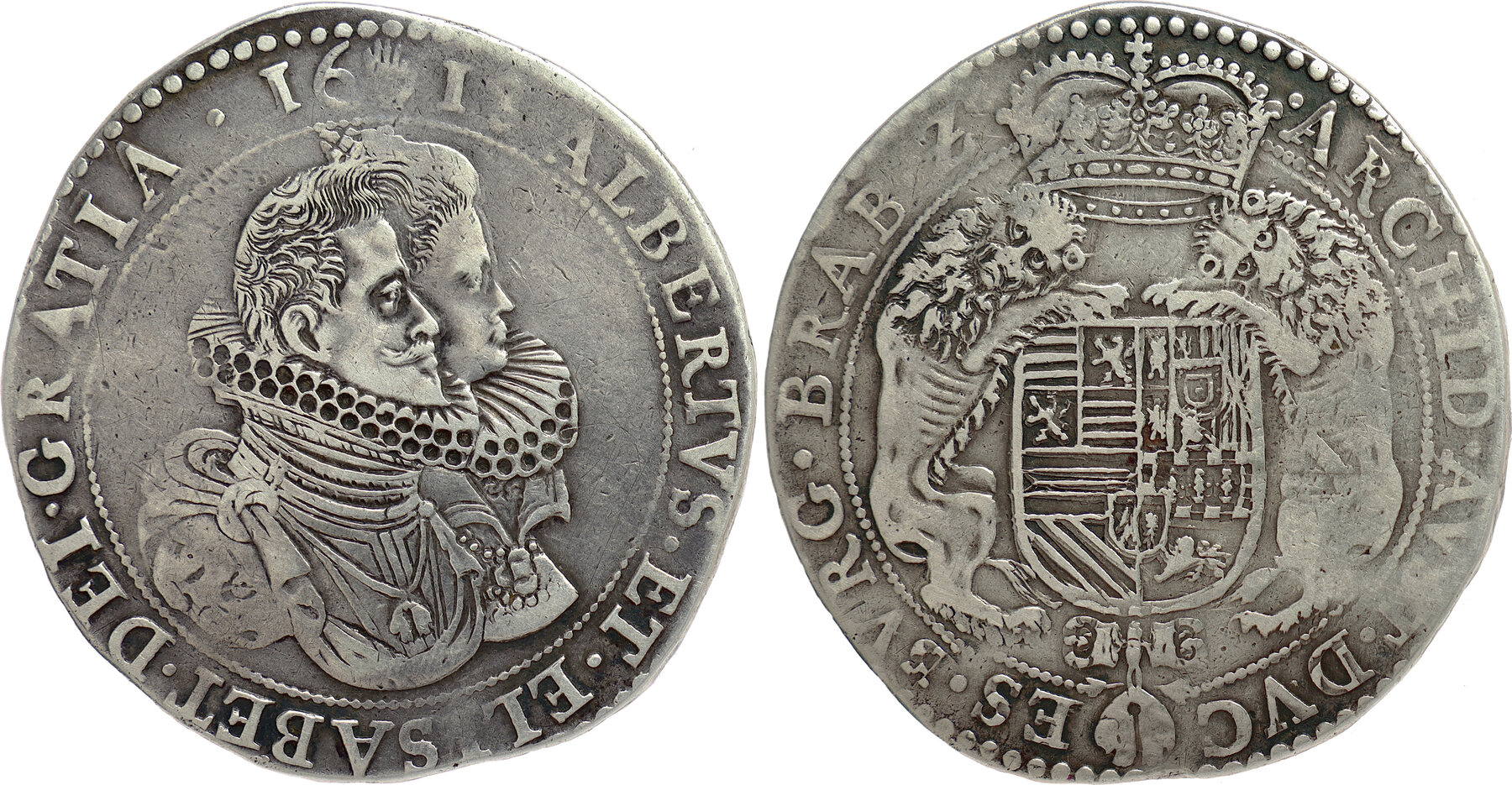 Southern Netherlands Dukaton 1618 Duchy of Brabant (Antwerp) - Albrecht & Isabella fast ss, l ...