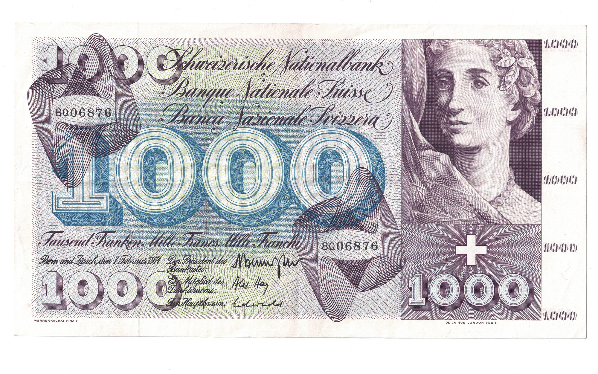 Suisse 1000 Francs 1974 FDC | MA-Shops