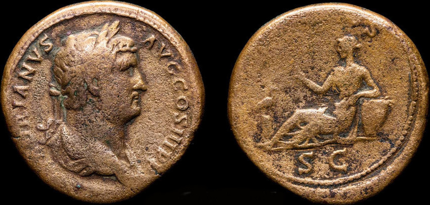 Roman 117-138AD Hadrian AE sestertius Egypt reclining left VF+ | MA-Shops