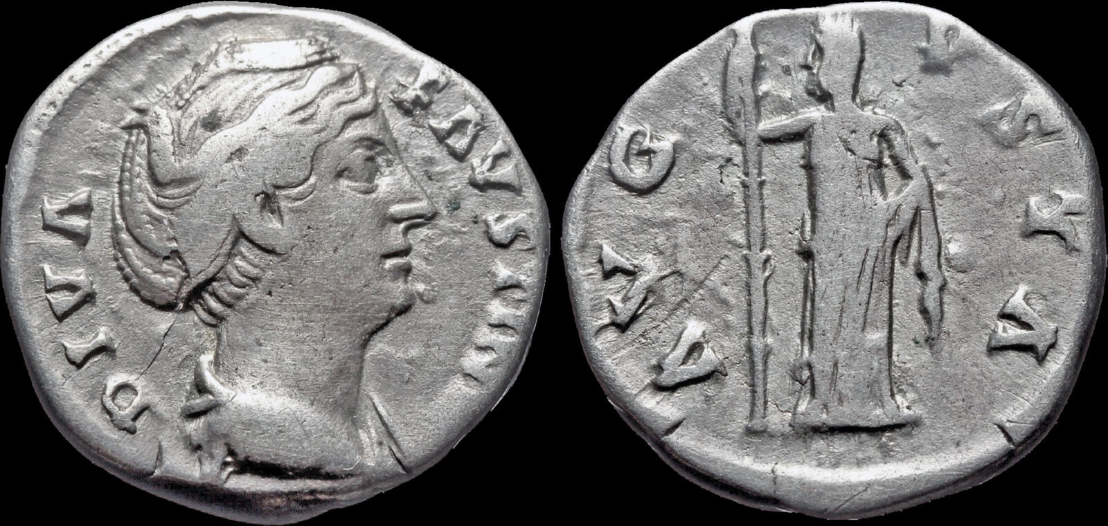 Roman died 140/1AD Diva Faustina I AR denarius Ceres standing facing VF ...