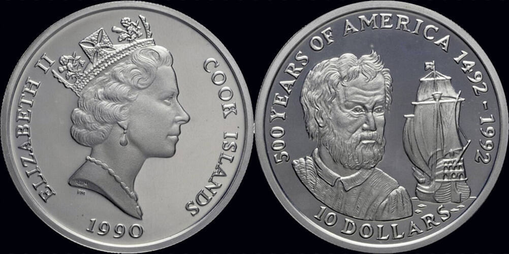 1990 Cook Islands 10 dollars 1990- 500 years of America Proof in ...