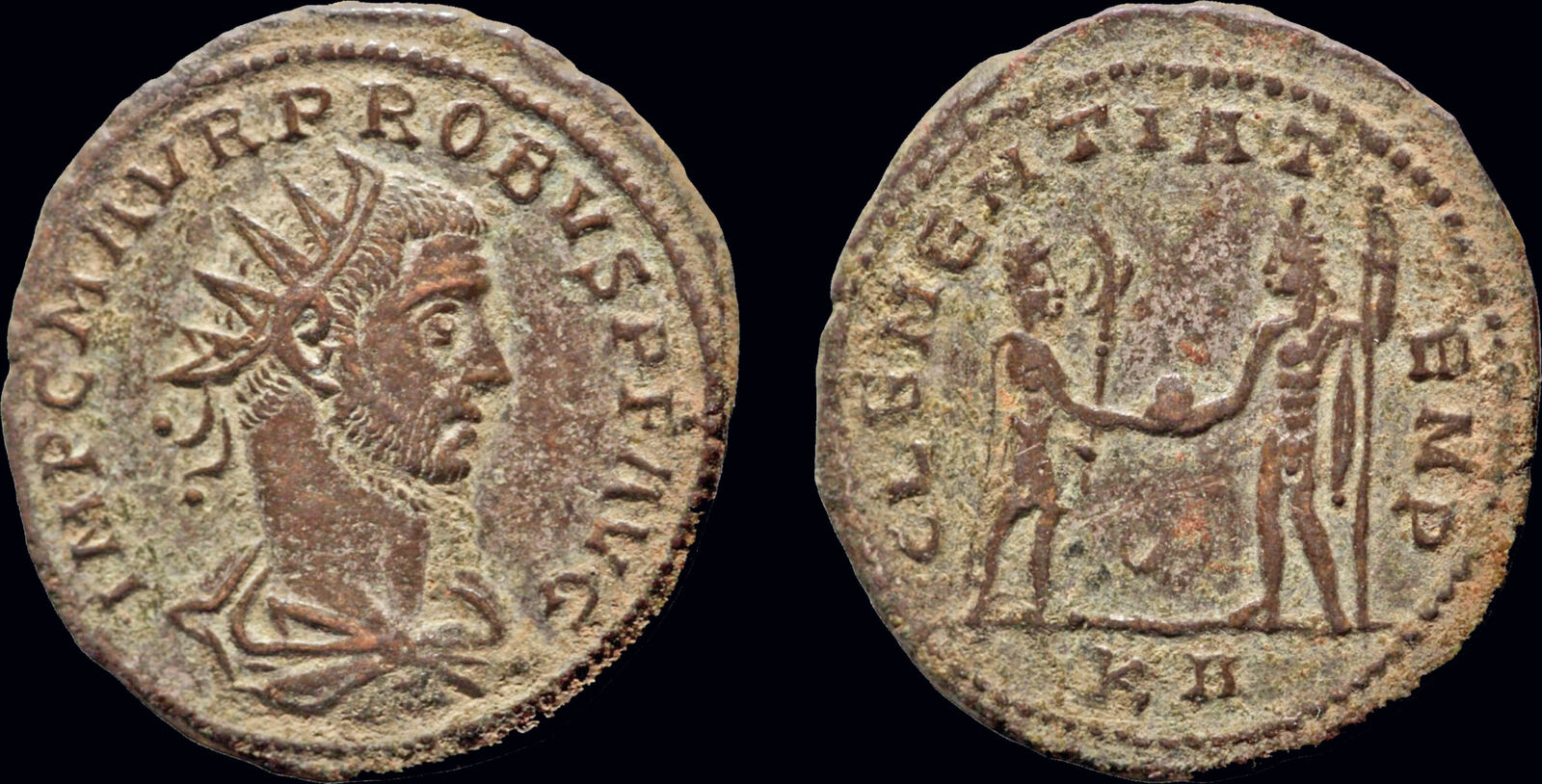Roman 276-282AD Probus AE antoninianus emperor receiving globe from ...