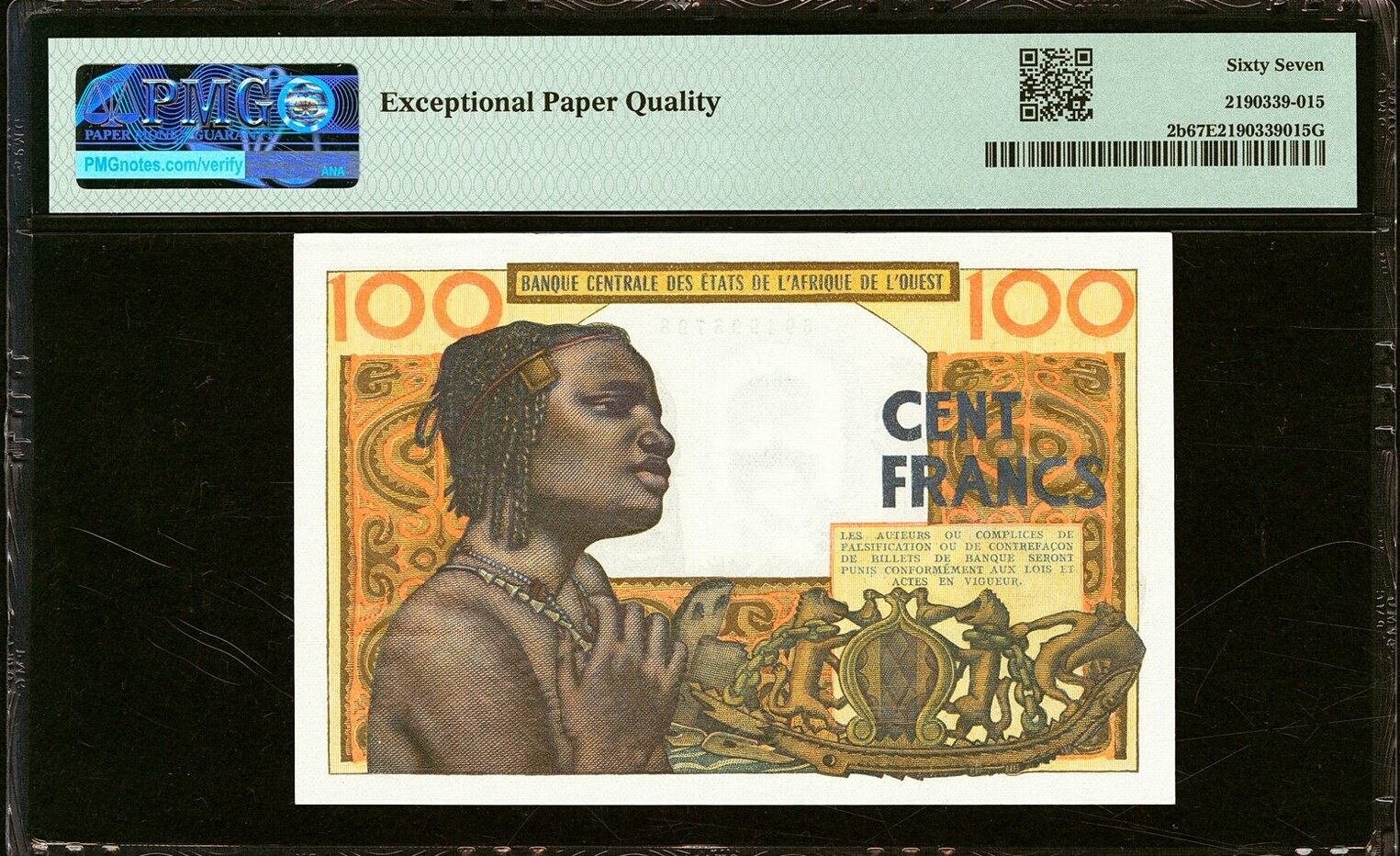 West African States 100 Francs ND (1959) Pick-2b SUPERB GEM UNC PMG 67 ...