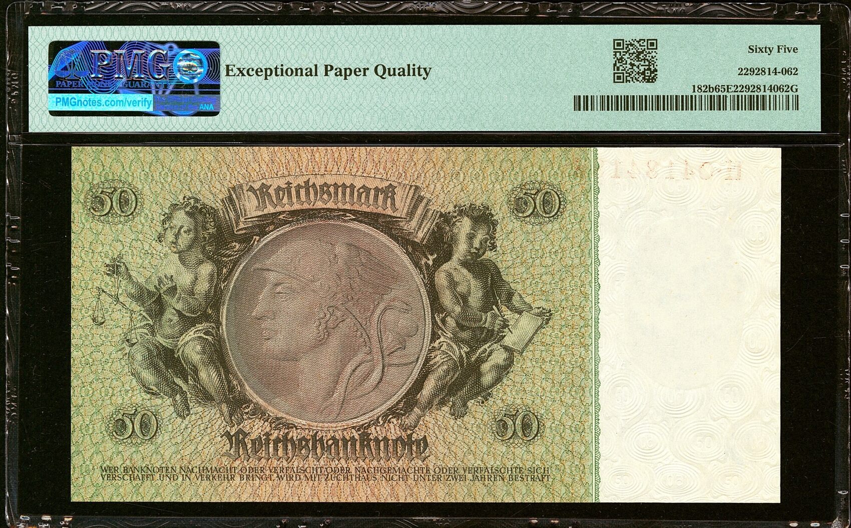 Germany Reichsbanknote 50 Reichsmark 1933 (ND 1945) Pick-182b GEM UNC PMG 65 EPQ | MA-Shops