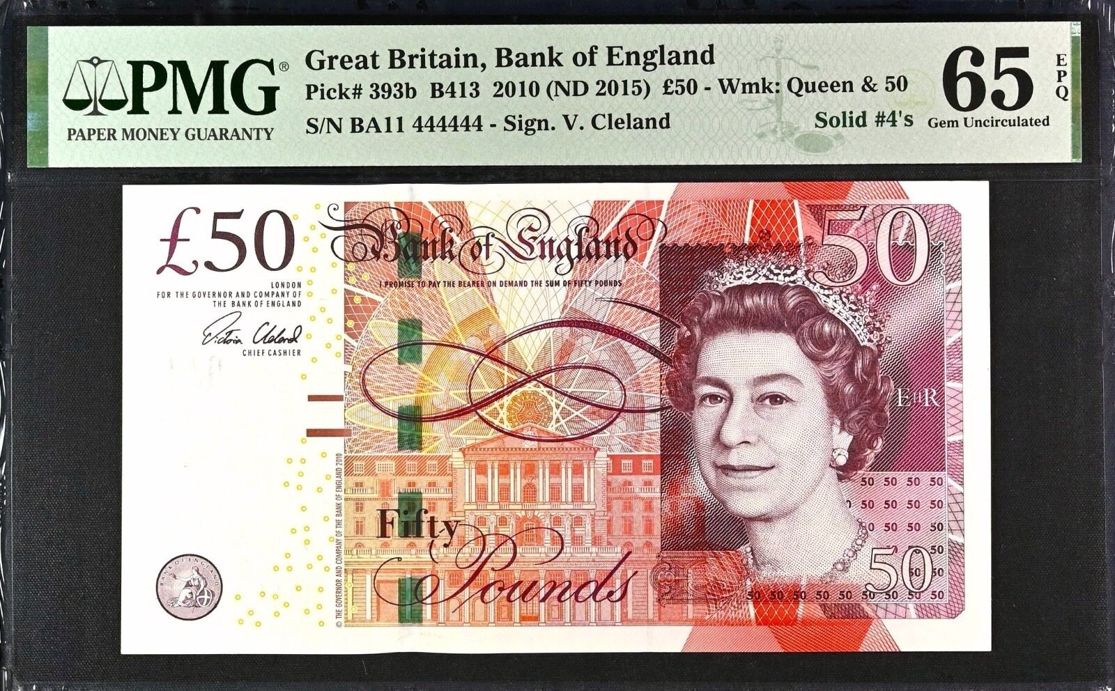 England Great Britain 50 Pounds 2010 (2015) SOLID BA11 444444 P-393b ...