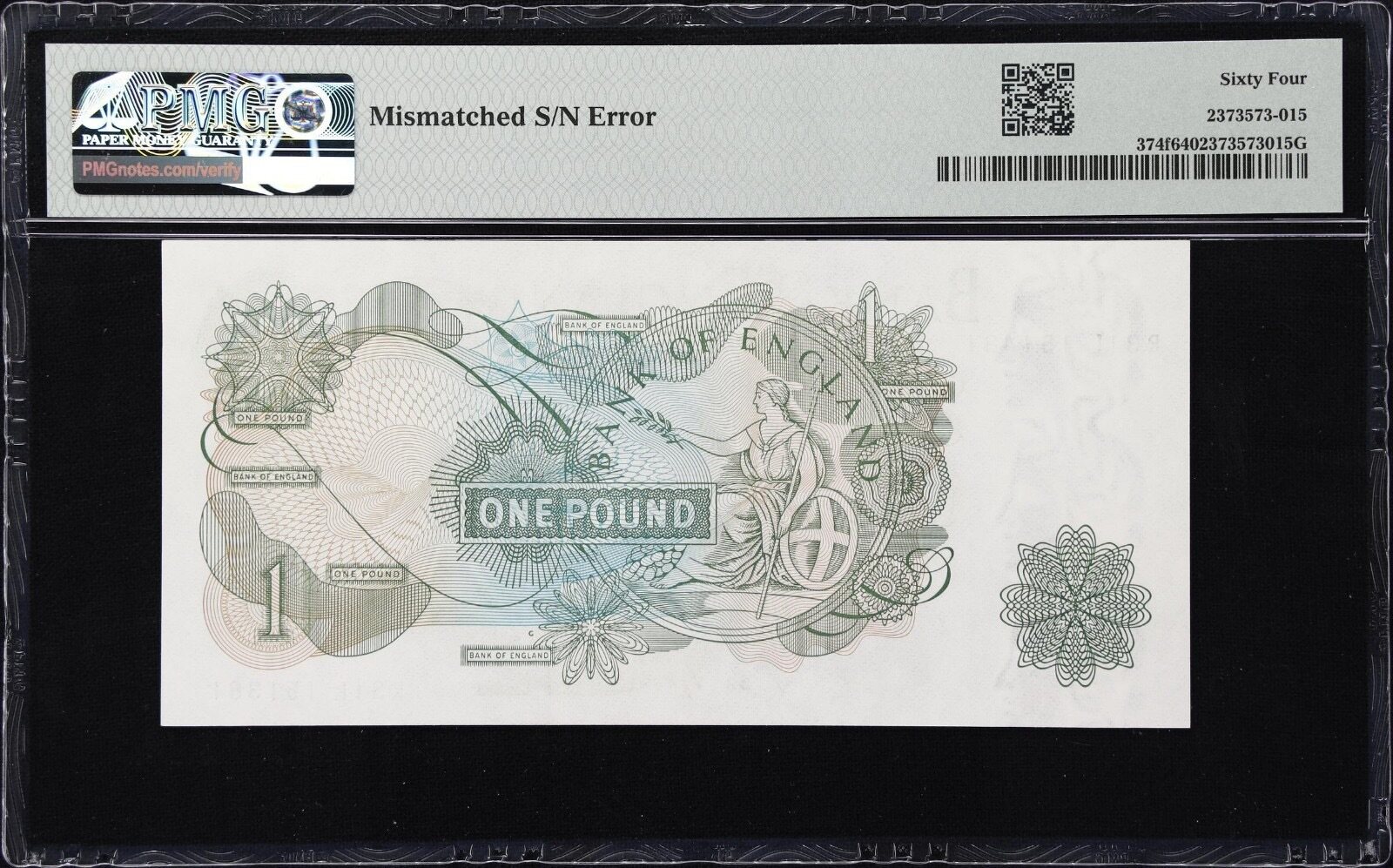 Great Britain 1 Pound (1966-70) ERROR Mismatched # 151381 - 151481 CH ...