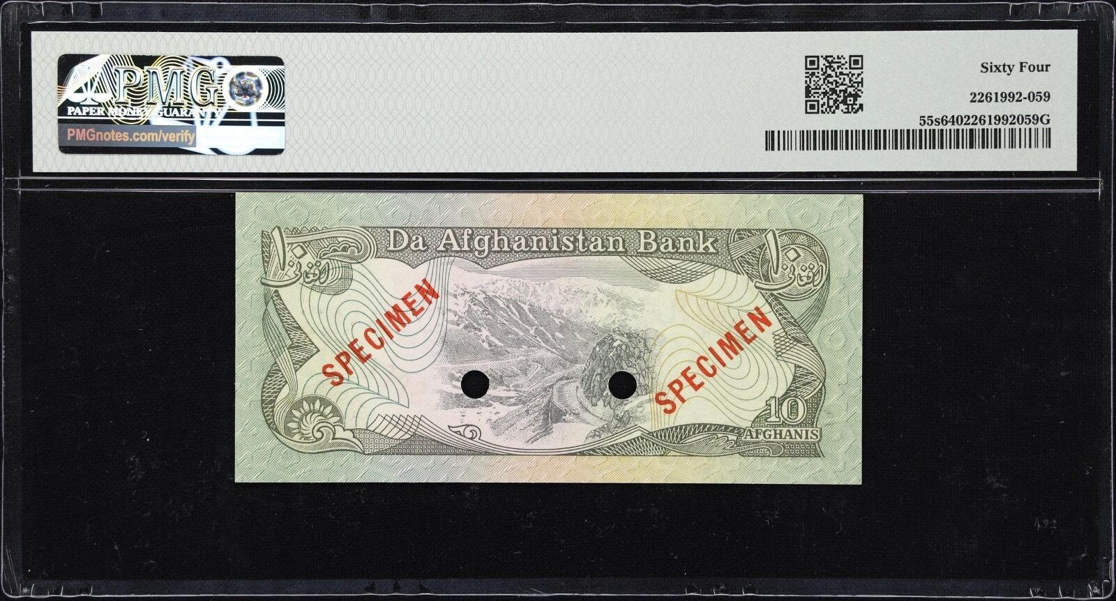 Afghanistan 10 Afghanis SPECIMEN ND (1979) SH1358 Pick-55s CH UNC PMG ...