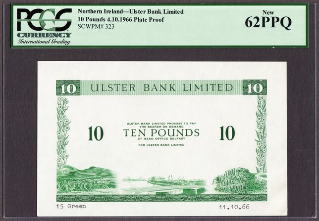 N. Ireland - Ulster Bank Ltd 10 Pounds 1966 PLATE PROOF P-323 UNC PCGS ...