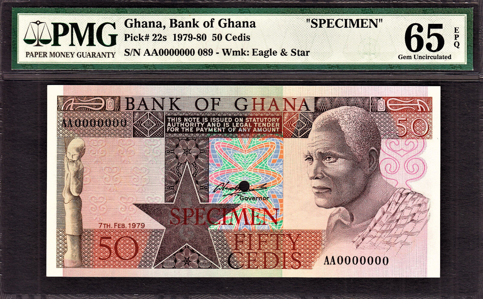 50 Cedis 1979 Ghana SPECIMEN AA0000000 Pick-22s GEM UNC PMG 65 EPQ | MA ...