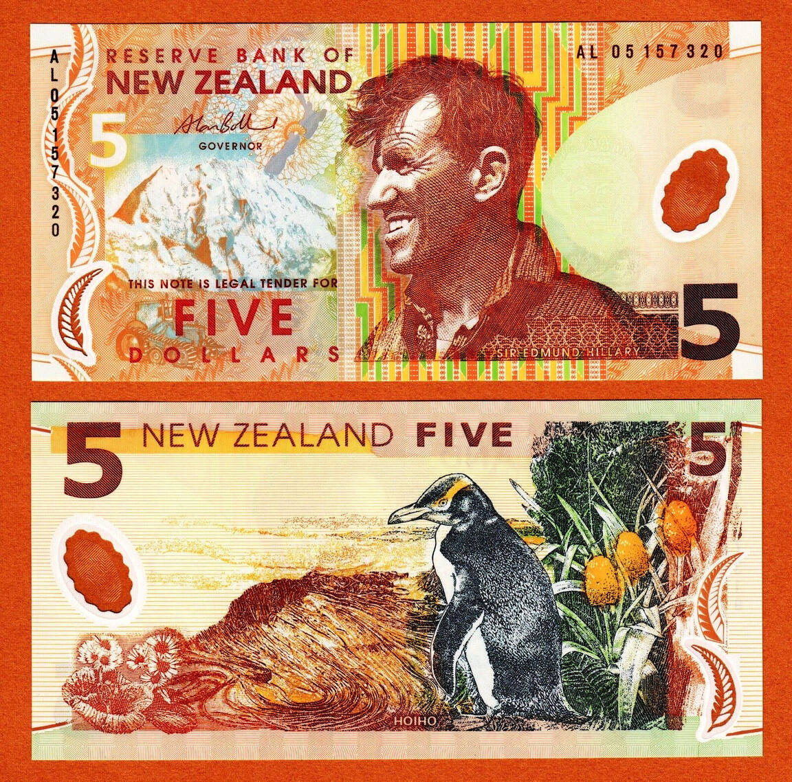 5 Dollars 2005 New Zealand Polymer Sign. Allan Bollard Pick-185b UNC ...