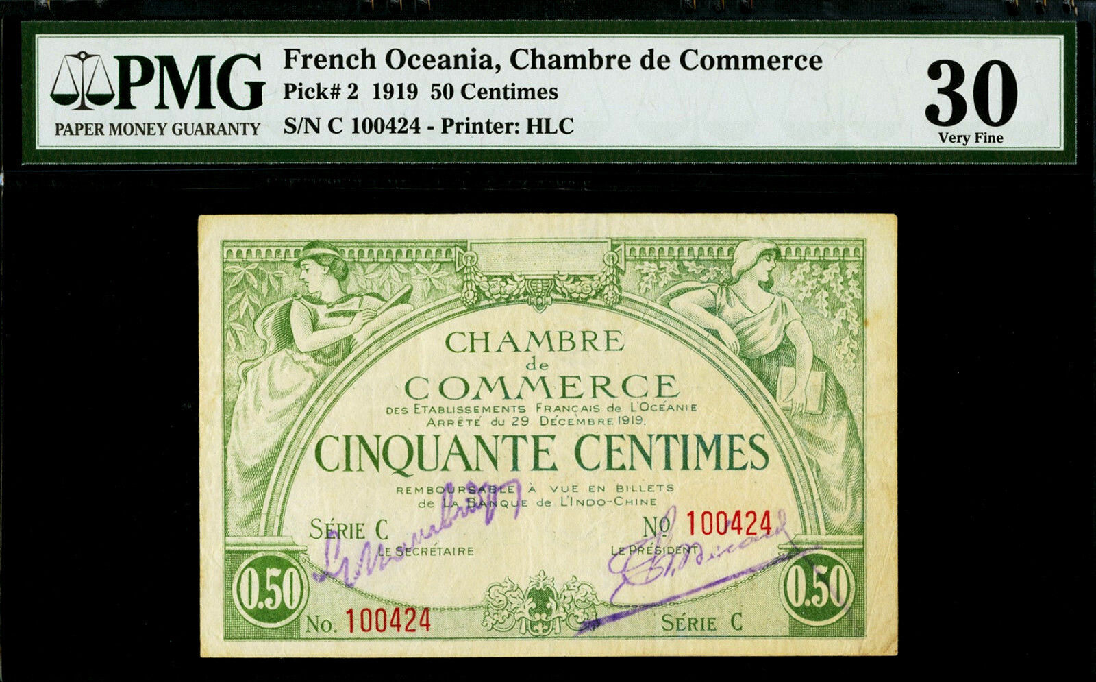 France 50 Centimes 1919 French Oceania Pick-2 Very Fine PMG 30 | MA-Shops