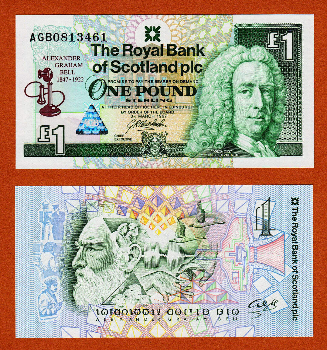 Pound 1997 Scotland 5 Consecutive One Commemorative Alex. Graham Bell P ...