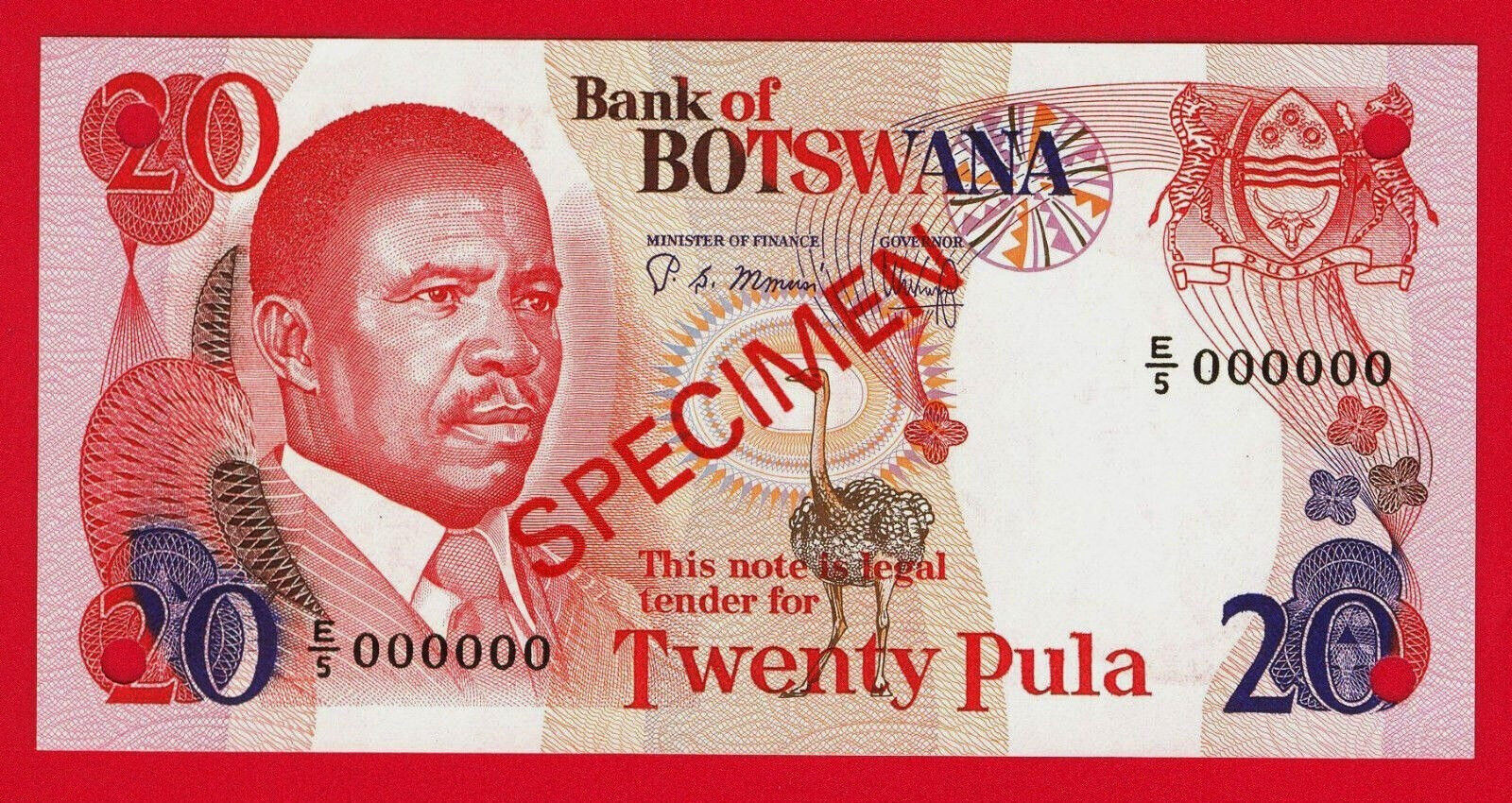 20 Pula 1982 Botswana SPECIMEN Pick-10s2 Prefix E5 UNC unz | MA-Shops