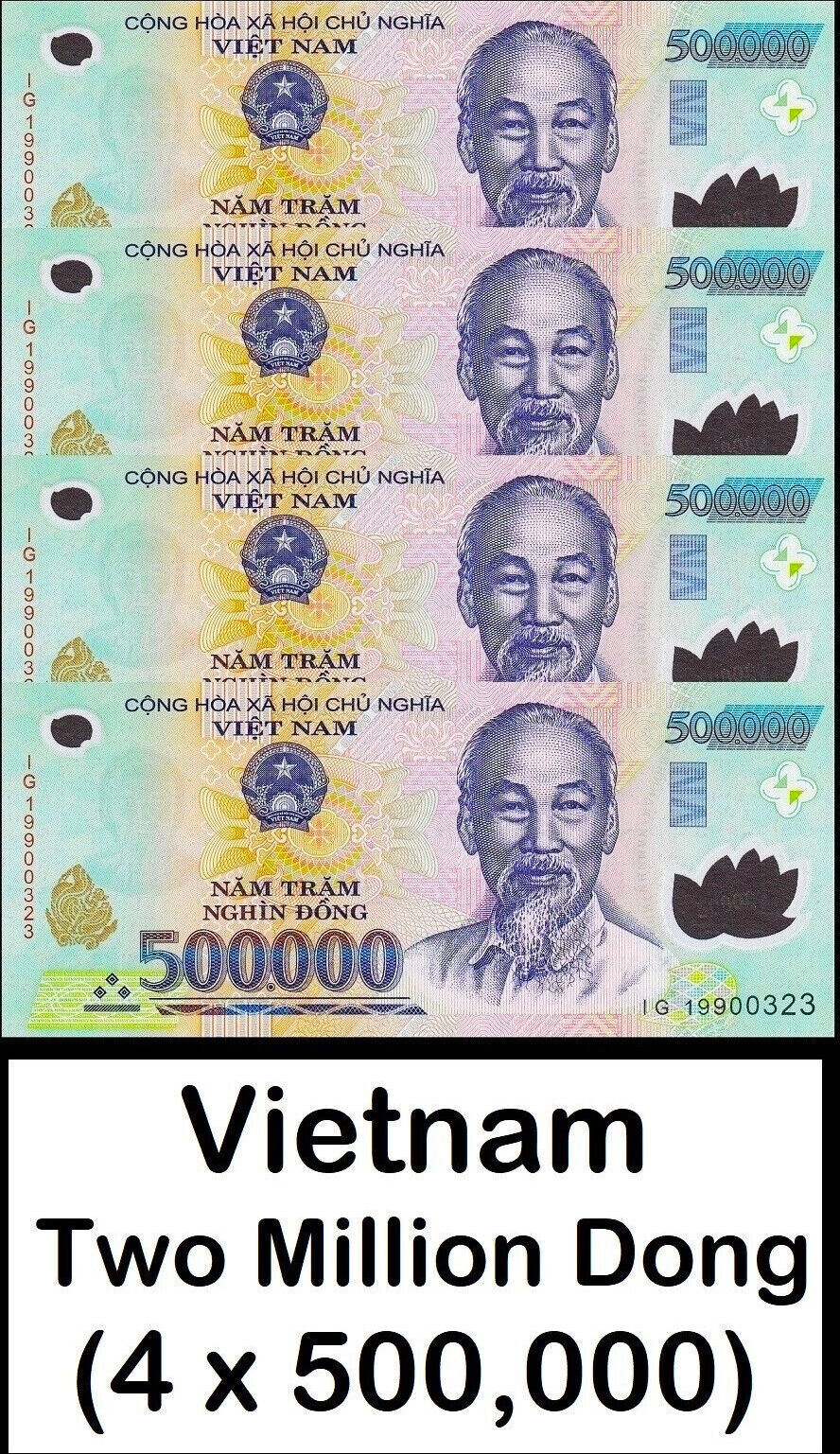 Vietnam Polymer 2 MILLION DONG 4 X 500 000 Uncirculated SHIPPING