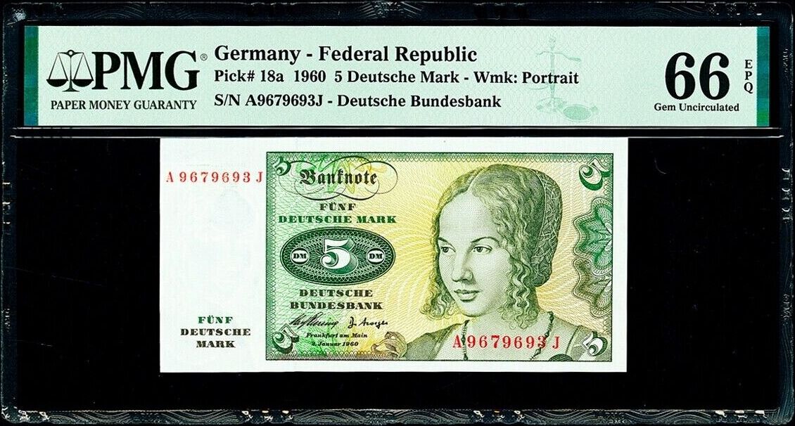 5 Mark 1960 Germany Federal Republic Pick-18a GEM UNC PMG 66 EPQ | MA-Shops
