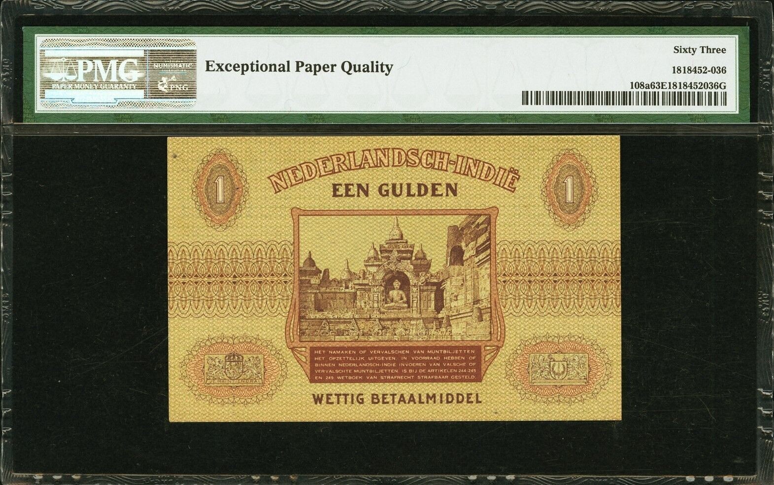 Gulden 1940 Netherlands Indies One Pick-108a Ch UNC PMG 63 EPQ | MA-Shops