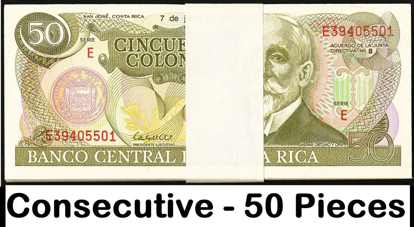 50 Colones Costa Rica 50 Consecutive Serial 7th July 1993 Pick-257a GEM ...