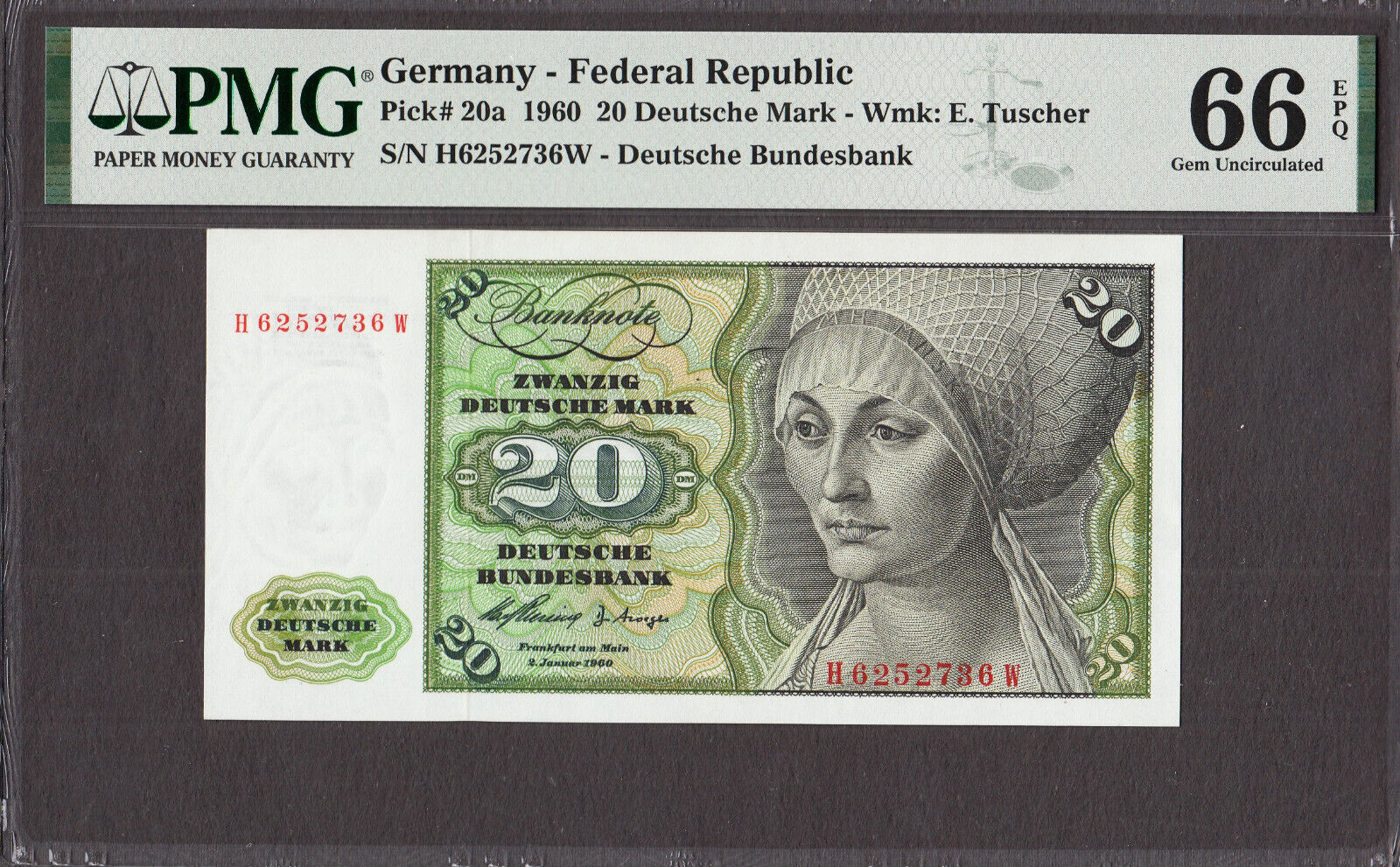 20 Deutsche Mark 1960 Germany Federal Republic Pick-20a GEM UNC PMG 66 ...
