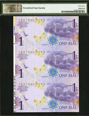 1 Rial 2015 Oman 3 UNCUT SHEET COMMEMORATIVE Pick-48a SUPERB GEM UNC ...