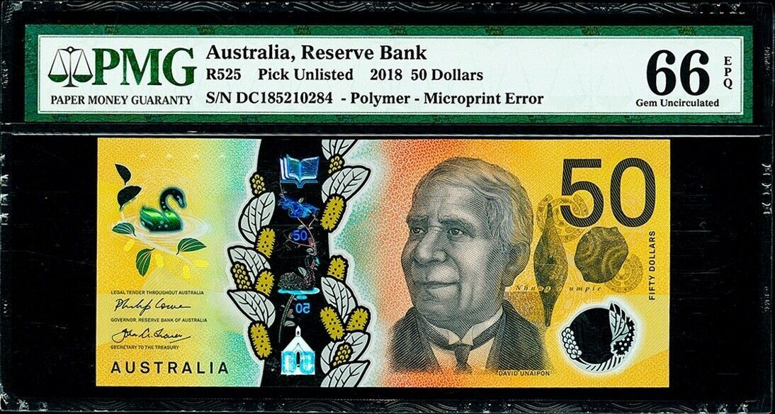 Australia Polymer $50 Microprint Error Pick-UNL R525 GEM UNC PMG 66 EPQ ...